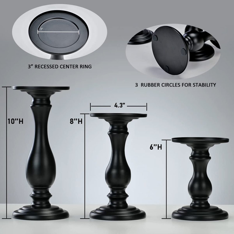 Alcott Hill® Matte Black Pillar Candle Holders Set (3 pcs) | Wayfair